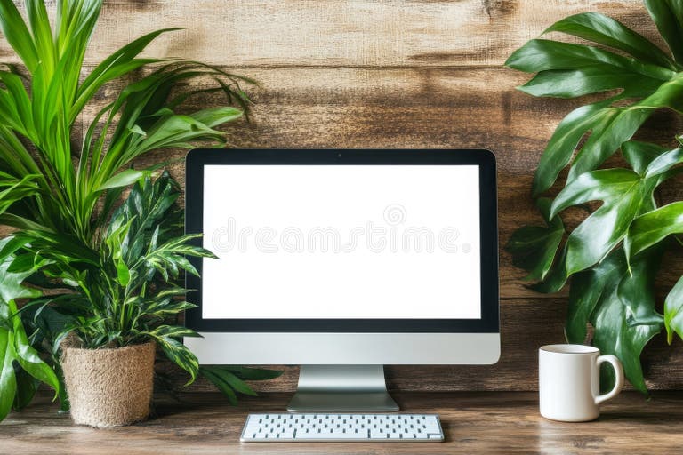 On a Studio Office Table is a Mockup of a Desktop Computer with a White ...