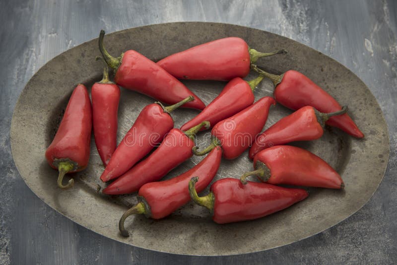 Studio Overview of Red Peppers on a Platter Stock Image - Image of ...