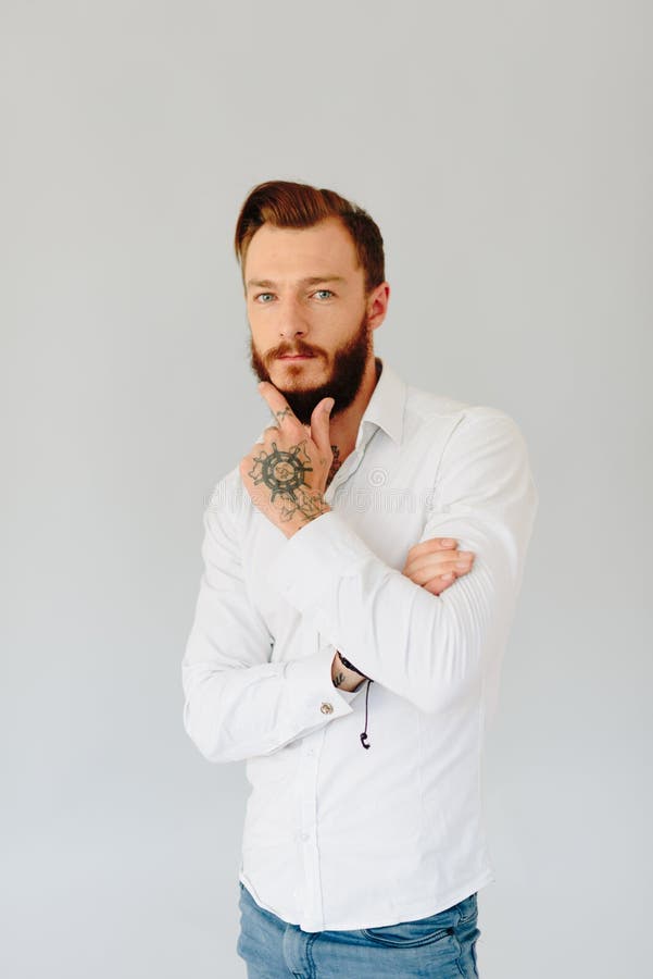 Studio Photo of a Beautiful Young Man with a Beard Stock Photo - Image ...