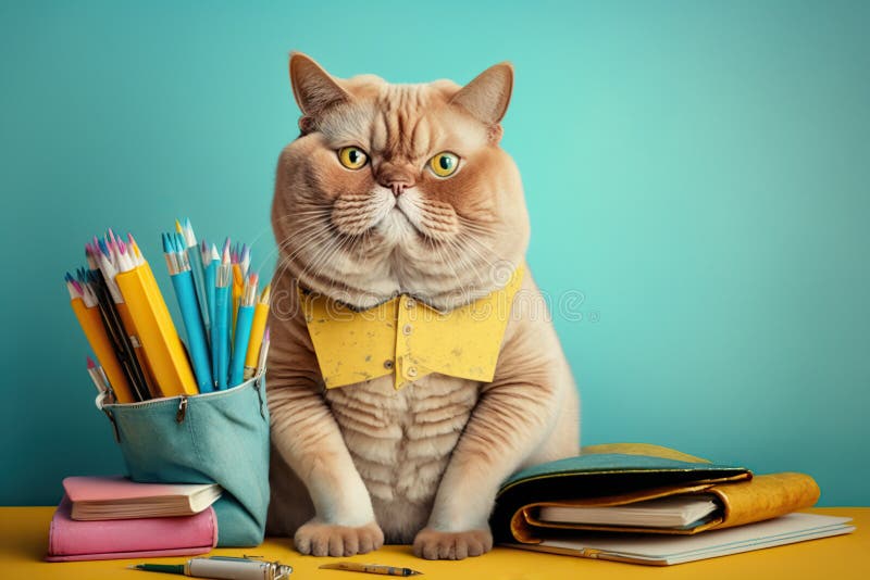 A Happy Cat in Student Clothes Ready To Study Created with Generative ...