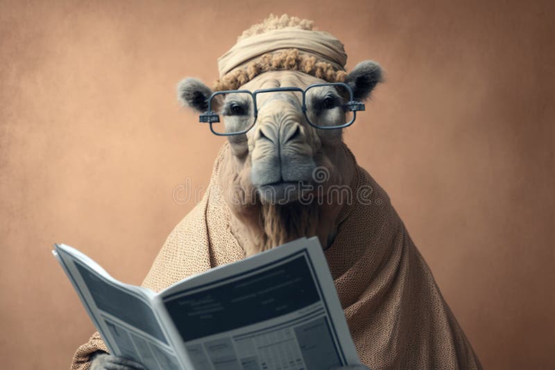 A Very Old Camel Reading Newspaper, Created with Generative AI ...