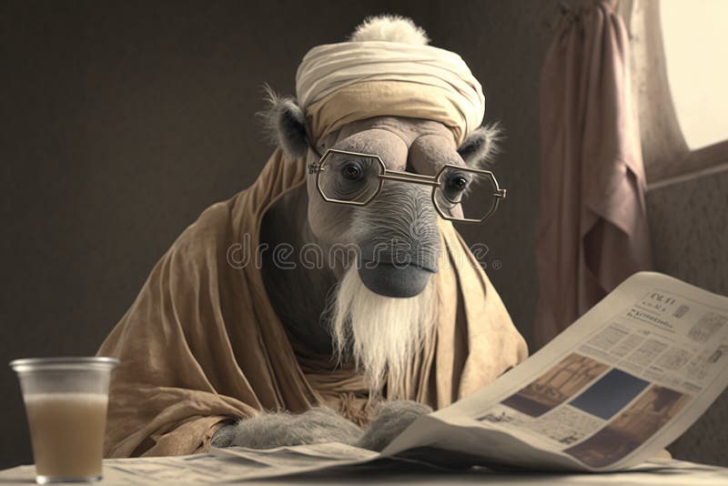 A Very Old Camel Reading Newspaper, Created with Generative AI ...