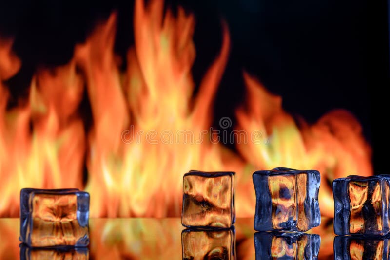 Burning Ice Cubes on Black Background 1 Stock Illustration ...