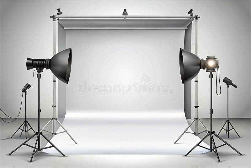Studio Photography Setup with Lights, Backdrop, and Camera Stock ...