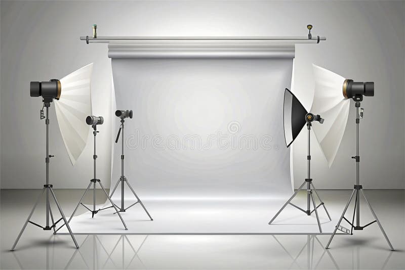 Studio Photography Setup with Lights, Backdrop, and Cameras Stock Image ...