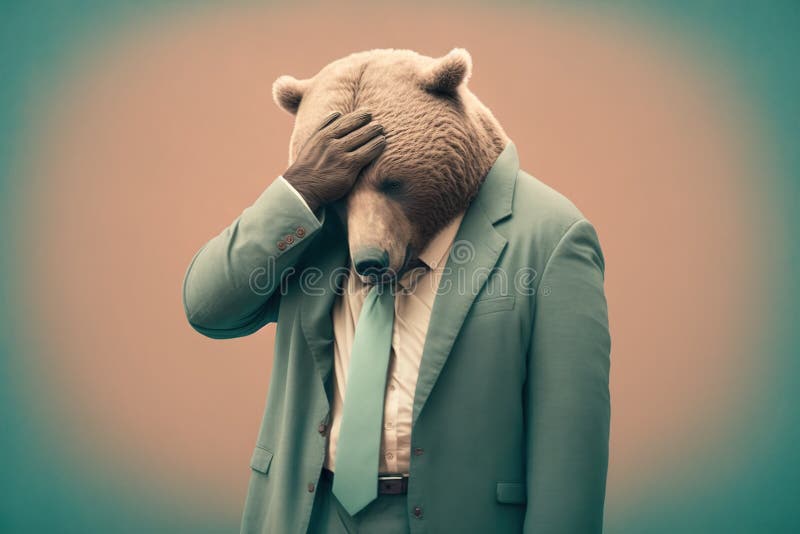 A Bear in a Business Suit Holding Head in Stress, Created with ...