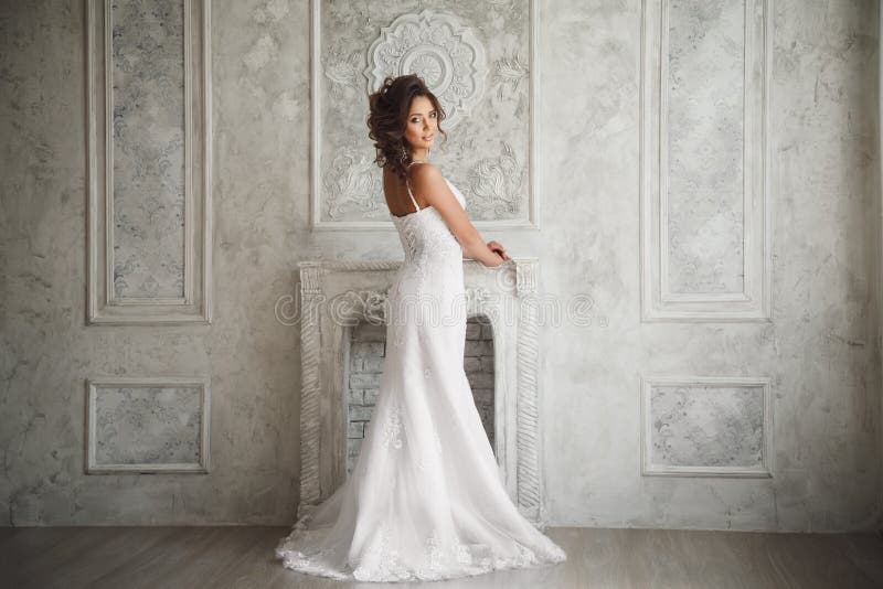 Studio Portrait of Beautiful Bride with Perfect Hairstyle and Ma Stock ...