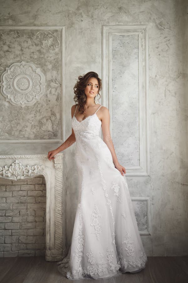 Studio Portrait of Beautiful Bride with Perfect Hairstyle and Ma Stock ...