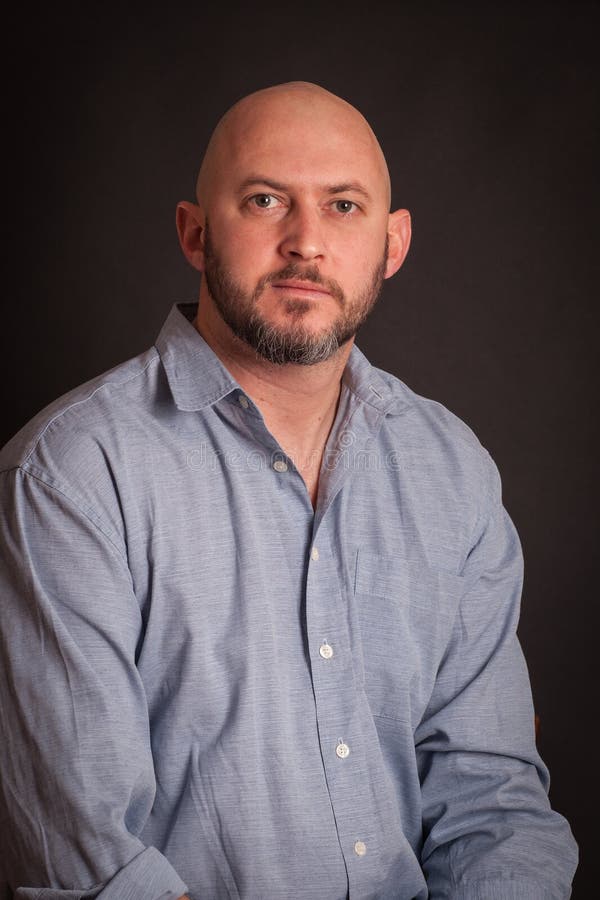 Studio Portrait of Bold Man with Beard Stock Image - Image of adult ...