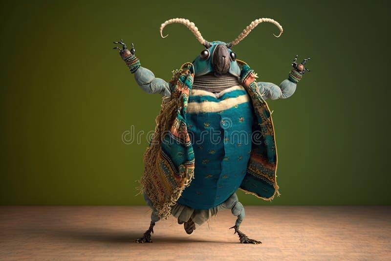 Bug in Boho Clothes Joyfully Dancing, Concept of Anthropomorphic and ...