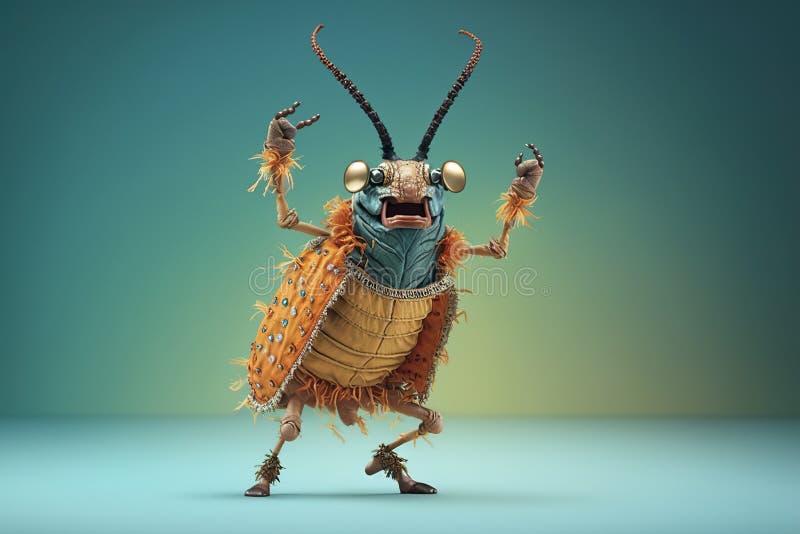 Bug in Boho Clothes Joyfully Dancing, Concept of Anthropomorphic and ...