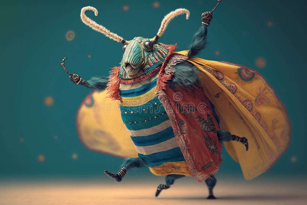 Bug in Boho Clothes Joyfully Dancing, Concept of Anthropomorphic and ...