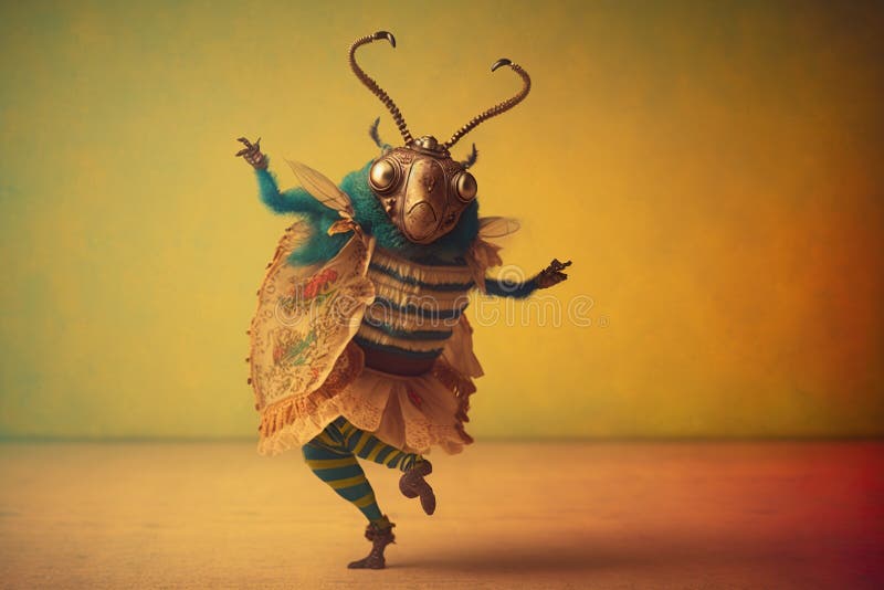 Bug in Boho Clothes Joyfully Dancing, Concept of Anthropomorphic and ...