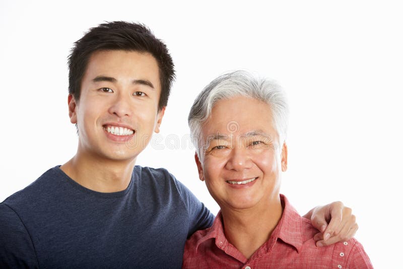 Studio Portrait of Chinese Father with Adult Son Stock Photo - Image of ...