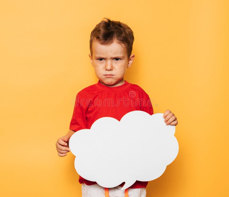 Studio Portrait of a Disappointed Boy with a Clean White Board in the ...