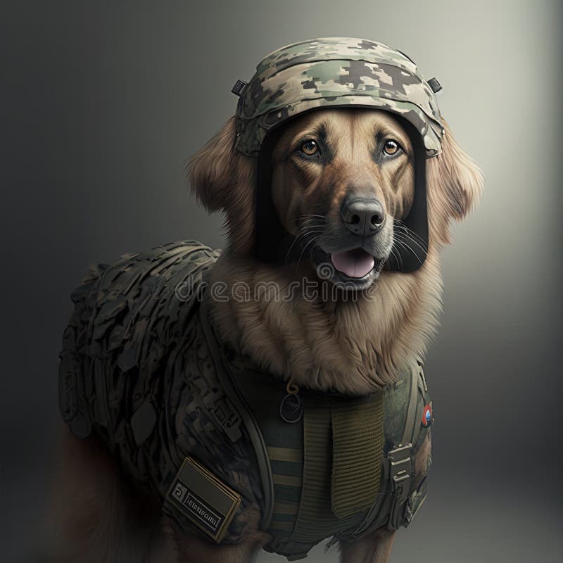 Studio Portrait of Dog Soldier Wearing Uniform. Generative AI Stock ...