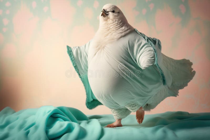 Fat Bird in a Terry Bathrobe Joyfully Dancing, Created with Generative ...