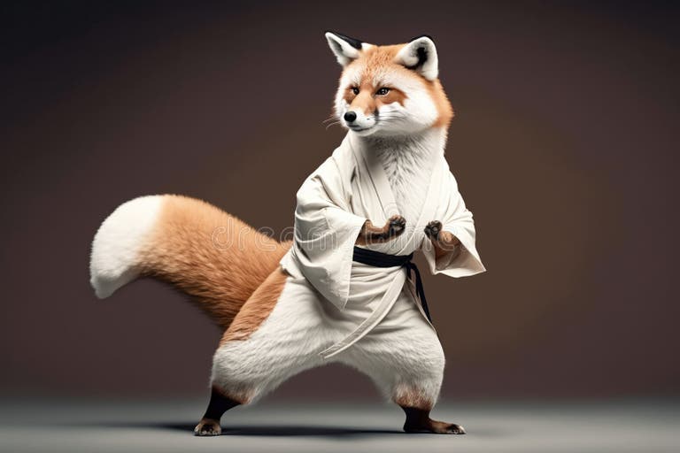 Fox in White Kimono Doing Karate, Created with Generative AI Technology ...