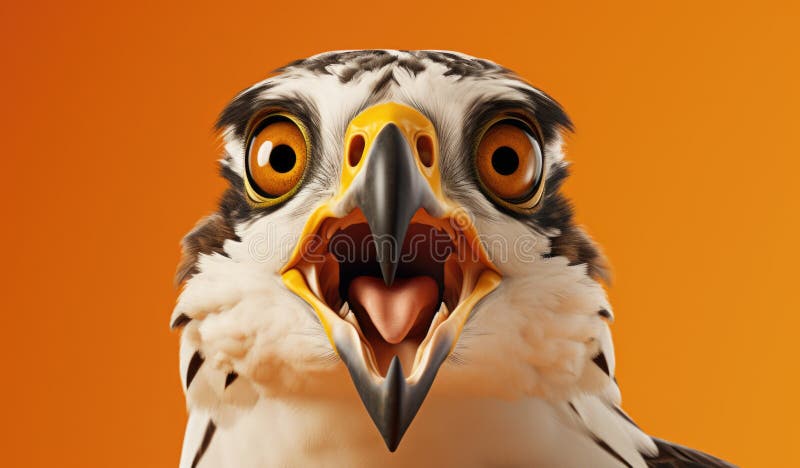 Studio Portrait of Funny and Excited Hawk on Orange Background with ...