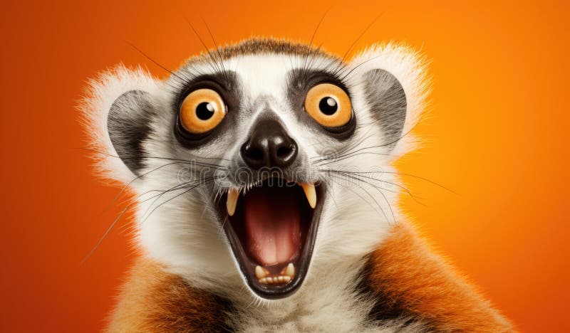 Studio Portrait of Funny and Excited Giraffe on Orange Background with ...