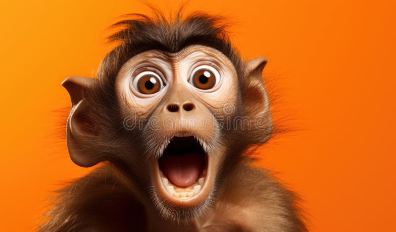 Studio Portrait of Funny and Excited Macaque Monkey on Orange ...