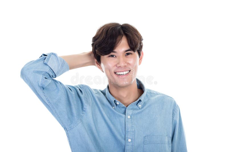 Studio Portrait of a Handsome Asian Man Having a Happy Worry Stock ...