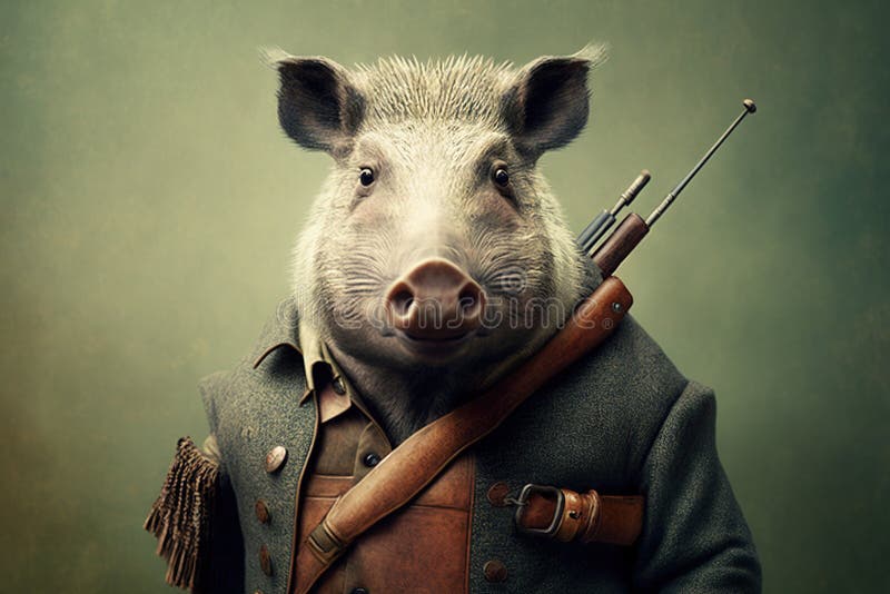 Studio Portrait of Happy Boar Dressed As a Hunter Created with ...