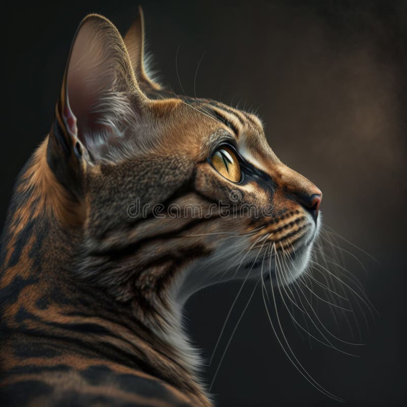 Studio Portrait of a House Cat with Tiger Stripes Stock Illustration ...