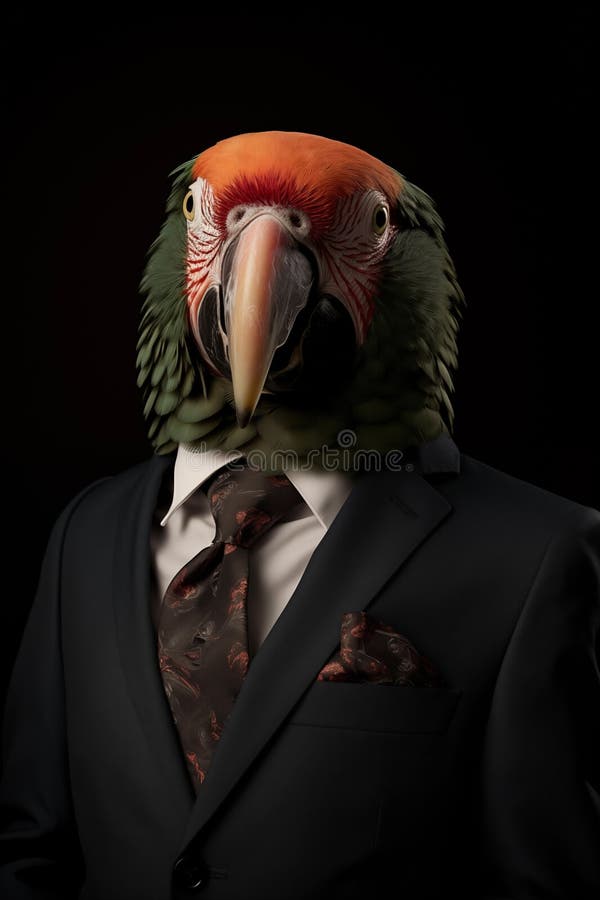 Studio Portrait of Nice Parrot Ara in Black Suit White Shirt and Tie ...