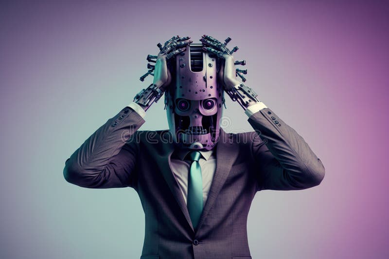 A Robot in a Business Suit Holding Hands on Head in Despair Created ...