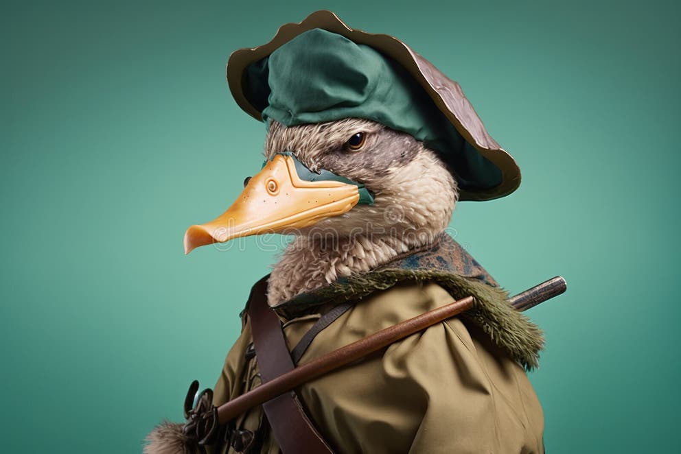 Sad Duck Dressed As a Hunter Created with Generative AI Technology ...