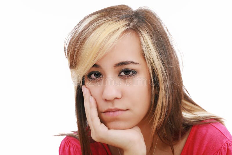 Studio Portrait of Sad Young Attractive Woman Stock Image - Image of ...