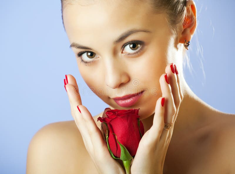Studio Portrait of Sensual Woman with Rose Stock Photo - Image of ...