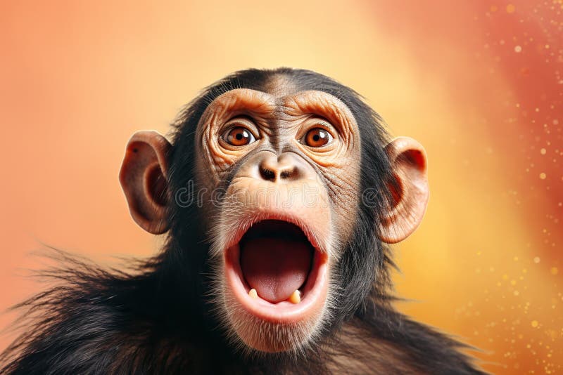 Studio Portrait of Shocked Chimpanzee with Surprised Face, Created with ...