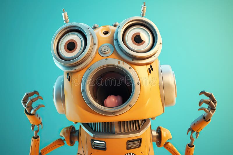 Studio Portrait of Shocked Robot with Surprised Eyes Stock Illustration ...