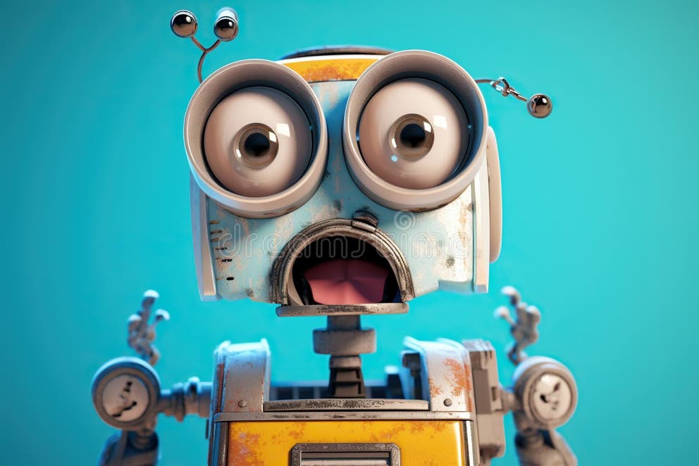 Studio Portrait of Shocked Robot with Surprised Eyes Stock Illustration ...