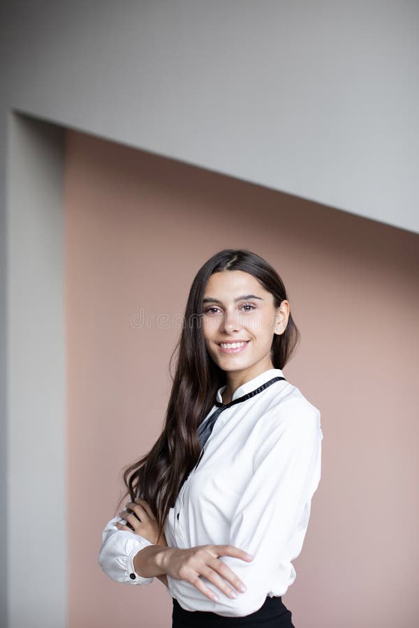 Studio Portrait of Smiling Positive Business Woman Stock Image - Image ... Studio Portrait of Smiling Positive Business Woman Stock Image - Image ...