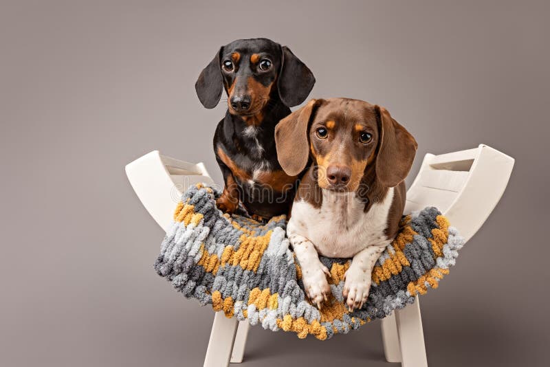 Studio Portrait of Two Dachshunds Stock Image - Image of domestic ...