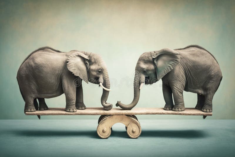 Studio Portrait of Two Elephants Balance, Concept of Balance and ...
