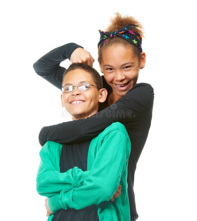 We always Have Fun Together. Studio Portrait of a Two Siblings Isolated ...