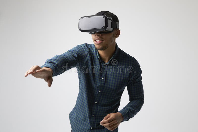 Studio Portrait of Video Game Designer Wearing VR Headset Stock Photo ...