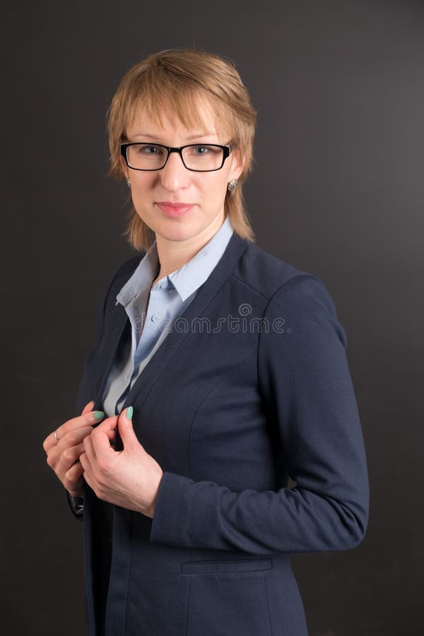 Studio Portrait of a Woman in a Blue Jacket Stock Photo - Image of ...