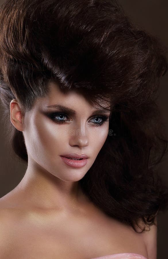 Studio Portrait of Young Charming Brunette Stock Image - Image of ...