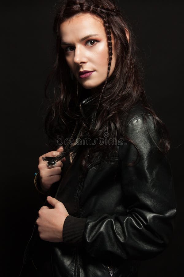 Portrait of a Young Girl in the Style of Rock Stock Photo - Image of ...