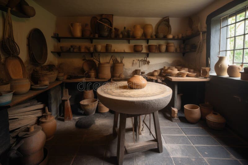 Studio, with Potter S Wheel and Tools for Creating Beautiful Ceramic ...