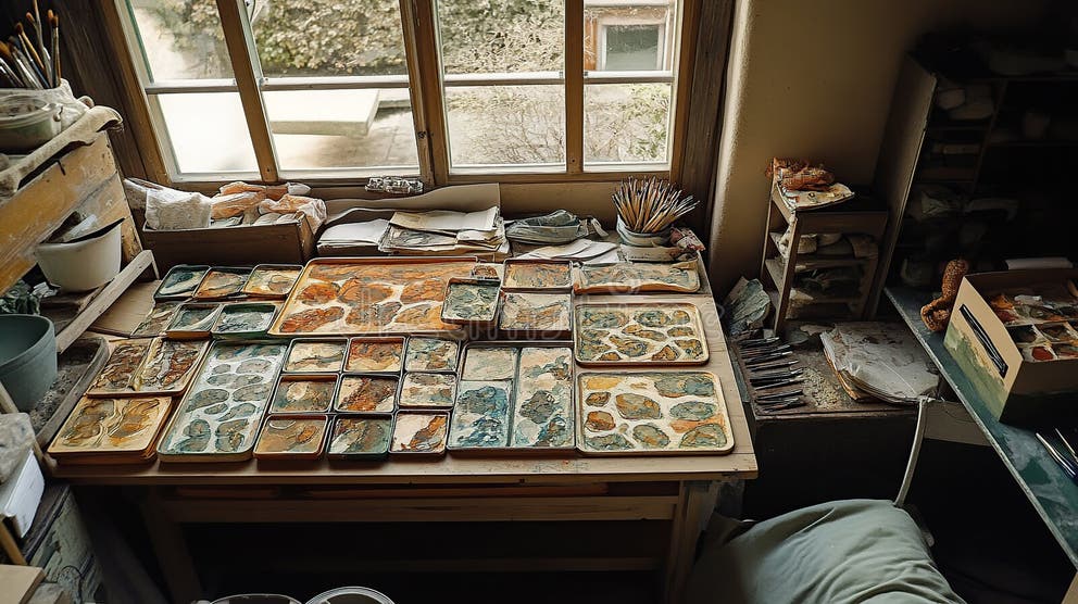 Studio Pottery Leaf Samples Drying Window Light Stock Image - Image of ...