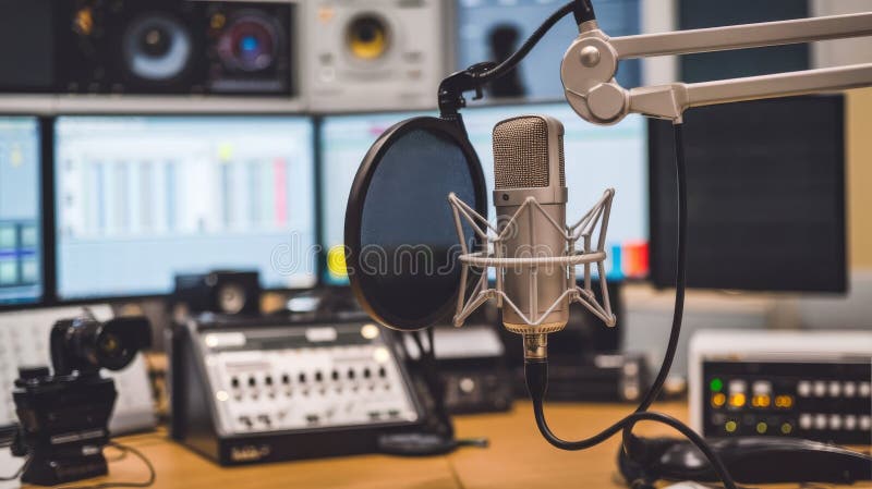Studio Professional Microphone Ready for Broadcast in a Radio Station ...