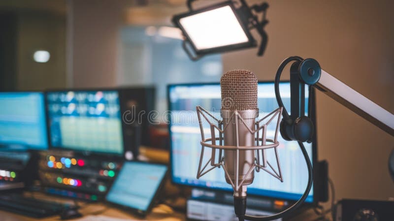 Studio Professional Microphone Ready for Broadcast in a Radio Station ...