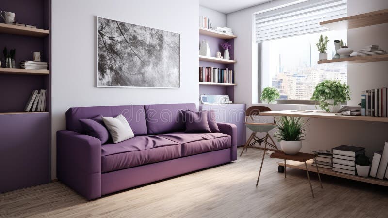 Studio purple couch stock illustration. Illustration of wood - 375720242