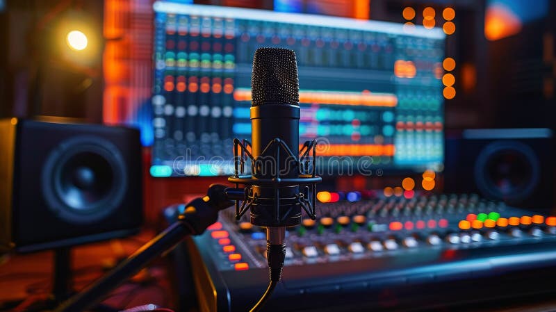 Studio Recording Setup with Microphone, Keyboard, and Audio Mixer Stock ...
